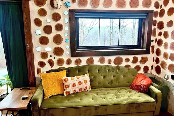 Goldfinch: Handmade Glass Bottle & Cedar Cabin @ Talking Water - Signal Mountain, TN