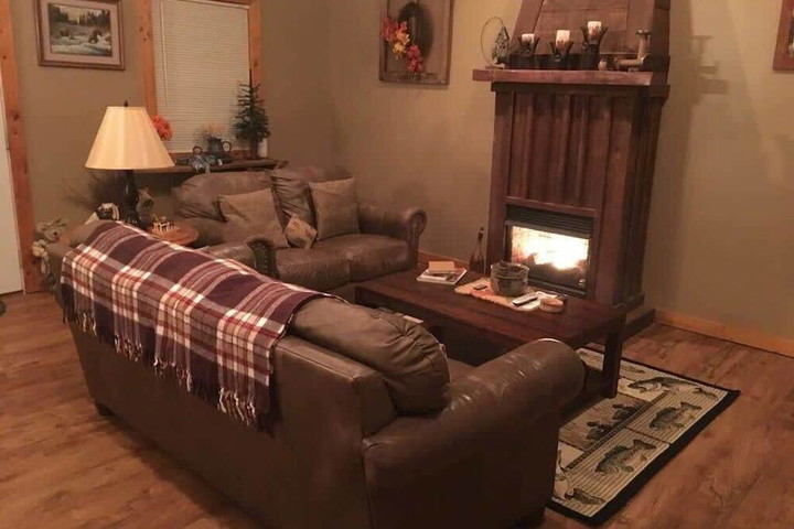 Gas Fireplace, Firepit, And Cedar Adirondack Chair - 