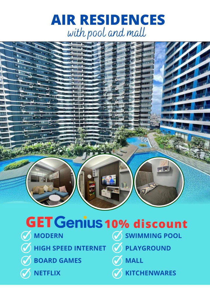 Apartment In Air Residences, Makati With Wifi, Netflix, Pool, Mall And More - Manille