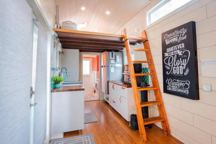 Lofted Bedroom Teal Tiny Home With Creek Views - San Luis Obispo, CA