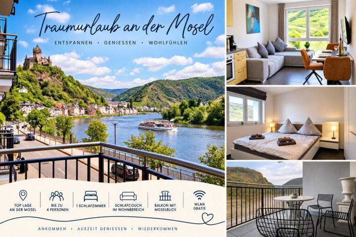 Moselpromenade Villa Moselufer, Panorama Blick Auf Burg , Cochem Und Mosel, Balkon - Cochem