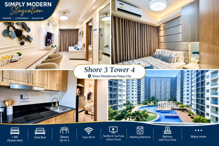 Simply Modern Staycation - 1br Condo Pool View Walkable To Moa-shore3 Tower4 - Parañaque