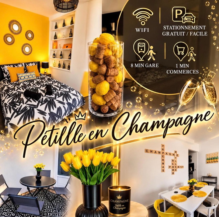 Petille En Champagne, Parking -Terrasse -5 Min Gare - Centre Ville -Rdc - Épernay