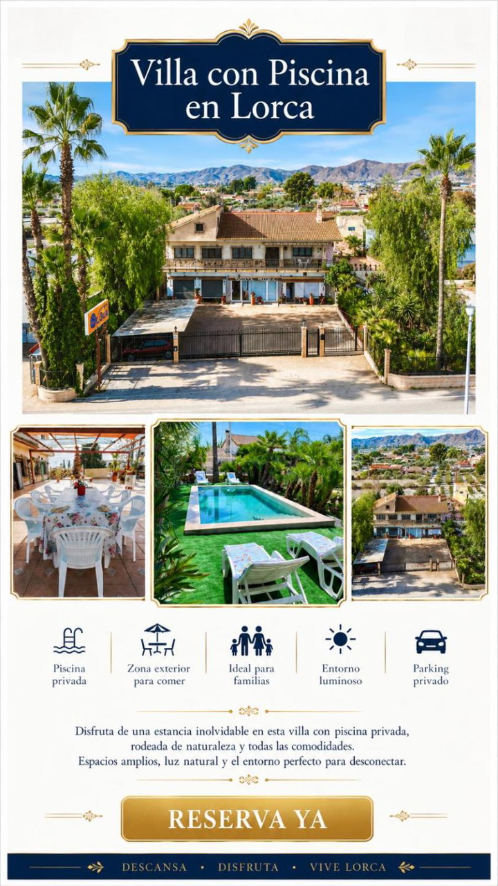 Villa En Lorca 2 Piscinas Vistas Gran Terraza Y Barbacoa-venta Ruizo Hasta 20 Personas - Lorca