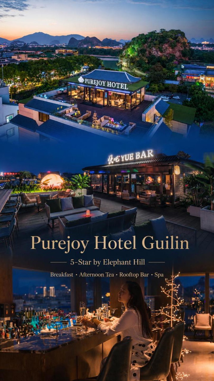 Guilin 5-star Purejoy Hotel - Elephant Hill -Two Rivers & Four Lakes Branch - English Speaking Service - Free Airport Pick-up For 2 Nights Only - Rooftop Bar & Spa - Guilin