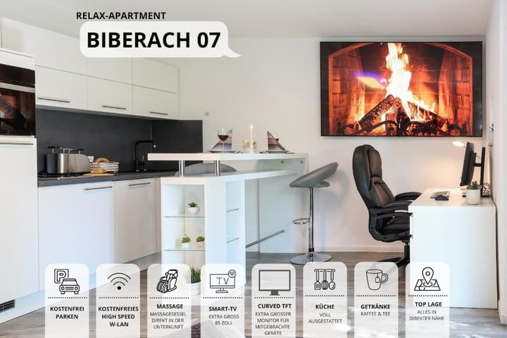 Relax-apartment Biberach - Relax Massagesessel - Smart-tv 85 Zoll - Voll Ausgestattete Küche - High-speed Internet - Arbeitsplatz Mit Curved Monitor - Biberach