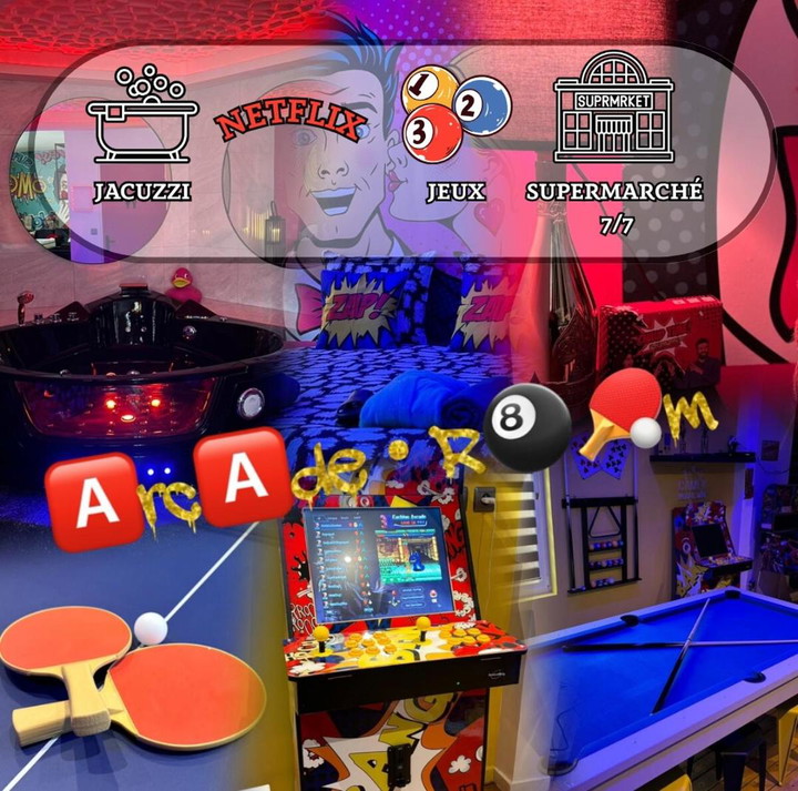 Arcade Room Jacuzzi, Arcade, Billard, Ping Pong - Épernay