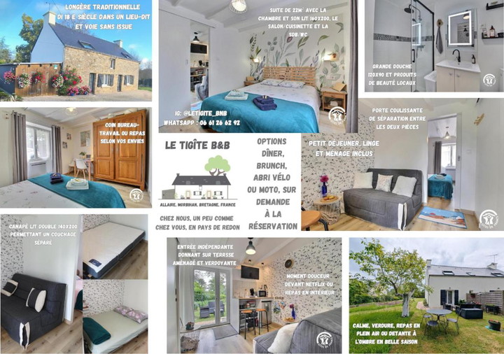 Le Tigîte B & B Suite Avec Entrée Privée, Petit Dej, Linge, Produits De Soin Et Ménage Inclus - Redon