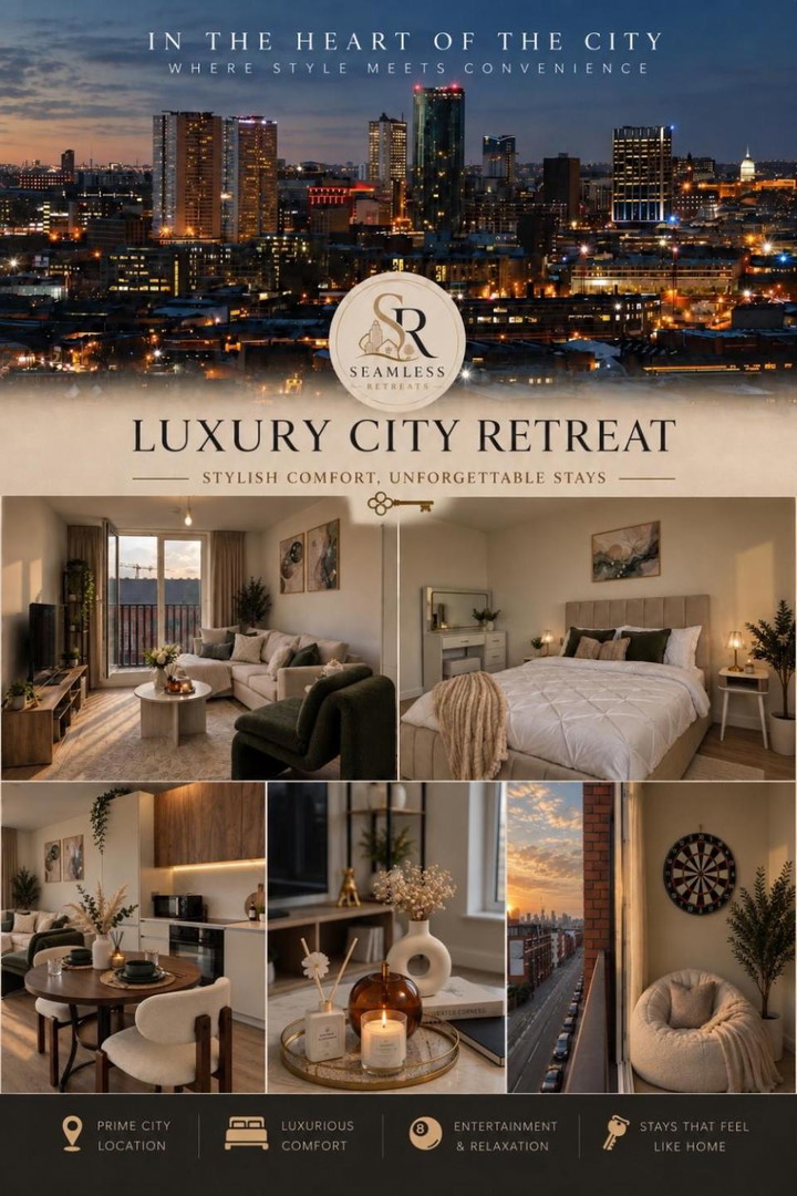 Luxury 1-bed Apartment - Amazing City Skyline Views - Free Parking - Darts - City Centre - Birmingham - Solihull