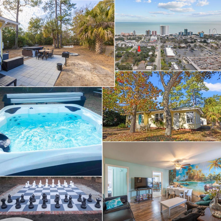 Centrally Located Beachy With Private Hottub, 2 King Beds, Huge Yard, Bbq, Firepit, Yard Games - Myrtle Beach, SC