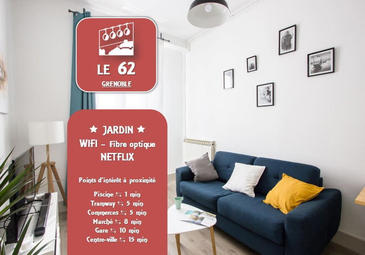 Le 62 - Spacieux T2 - Garage Gratuit, Jardin, Tram - Grenoble