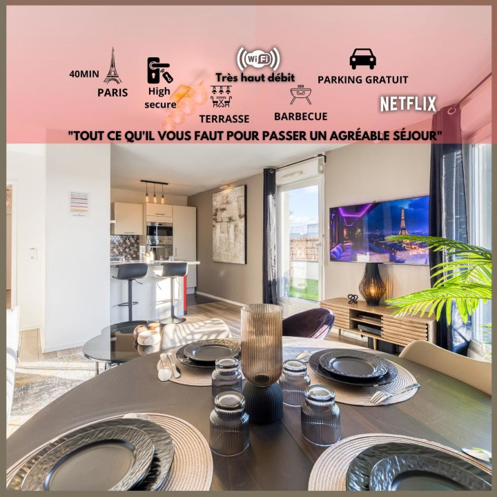 Skylounge- 8pers -Families - Pros -Terrace- Bbq -Parking- Wifi - La Garenne-Colombes