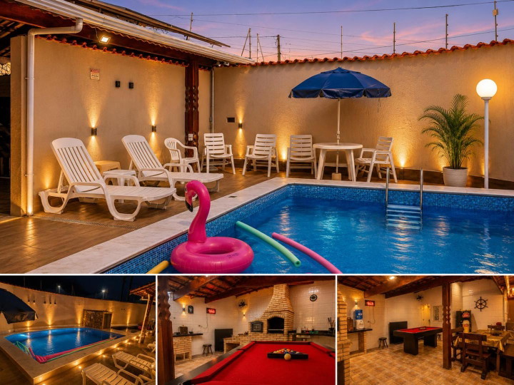 Casa Lindíssima E Espaçosa Com 2 Piscinas - Adulto E Infantil, Perto Da Praia, Opção Da Piscina Adulto Aquecida Cobrado à Parte, 4 Quartos Frente As Piscinas, ÁRea Gourmet Completa Com Churrasqueira, Forno E Fogão A Lenha, Mesa De Bilhar, Lareira Na Sala - Praia Grande