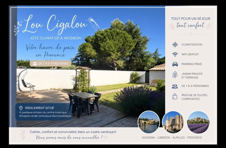 Lou Cigalou Clim, Jardin Privé, Parking & Wi-fi 1 à 4 Pers - Sorgues