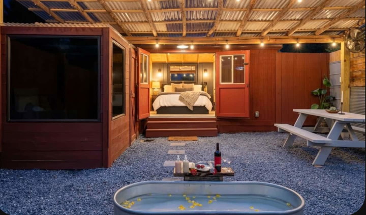 Meadow View Outdoor Tub & Sauna; Front Yard Sheep - Tennessee