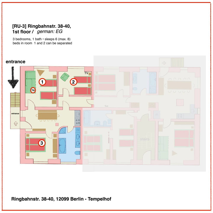 [Ru3] Max 8 Gäste · 3 Schlaf-zi, Gr. Bad, Kochz - Berlin