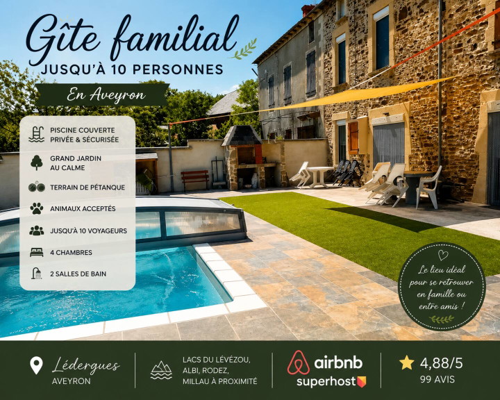 Gîte Familial Piscine Couverte & Sécurisée Aveyron - Aveyron