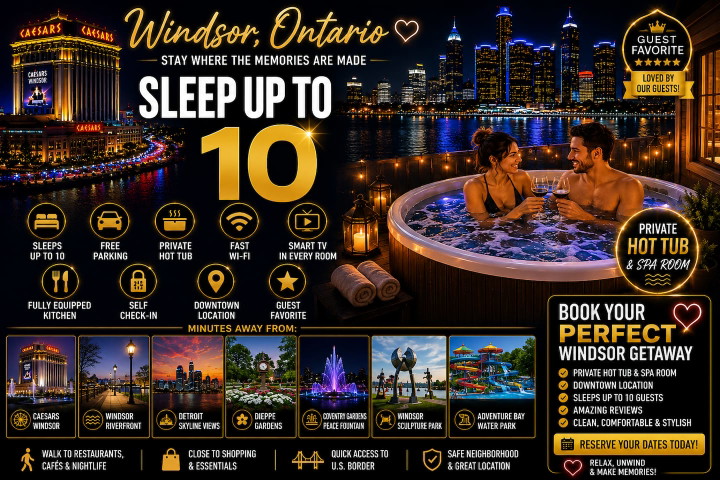 Walk To Riverfront & Caesars Casino Free Parking - Windsor, ON, Canada