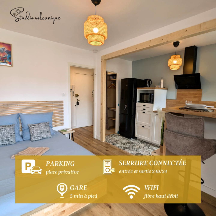 Studio - 24h/24 - Gare à 5 Min - Parking Privé - Puy-de-Dôme
