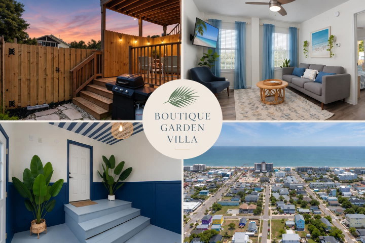 Boutique Palm Villa | Patio | Walk To Beach - Carolina Beach, NC