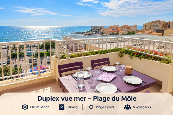 Duplex Climatisé  Vue Mer  Plage à Pied Parking - Hérault