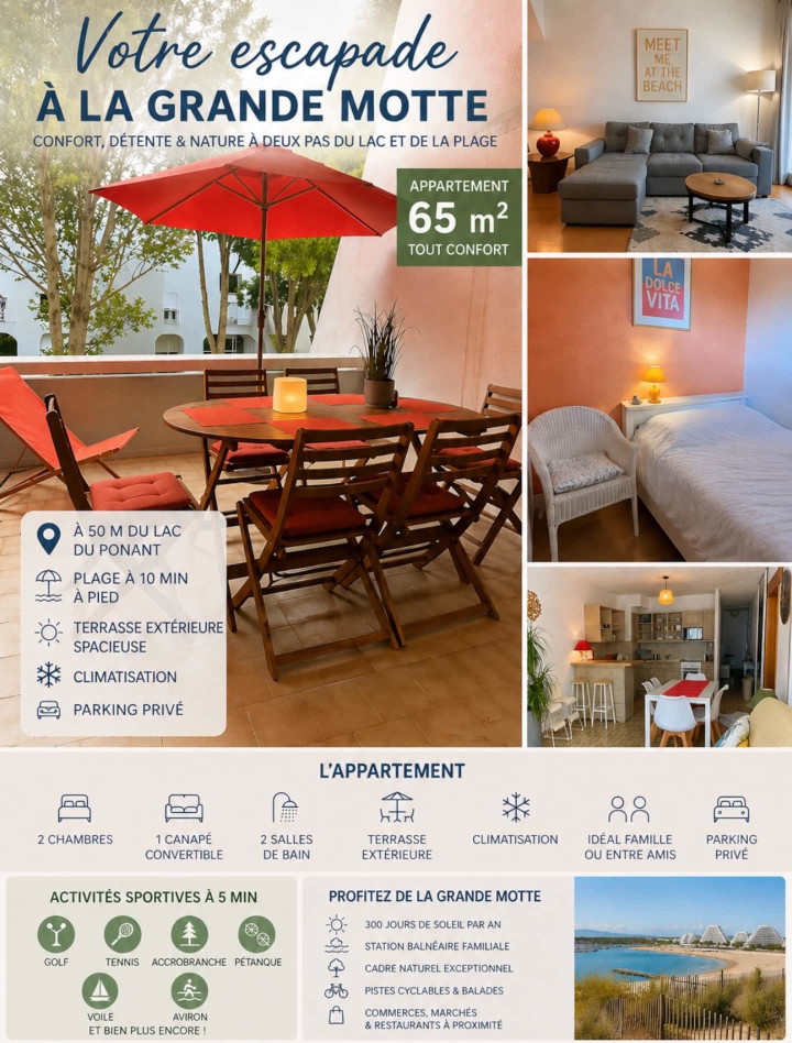 T3, 65 M2, Clim, Parking. Au Bord De Leau ! - La Grande-Motte