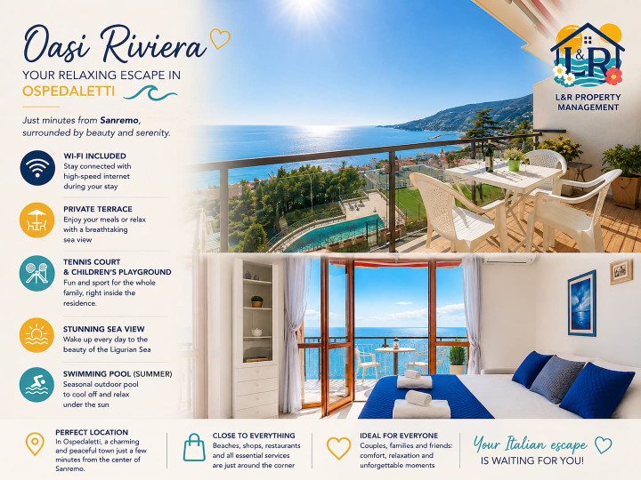 [Swimming Pool Until 20/09, Sea View, Tennis, Sun Terrace] - Ospedaletti