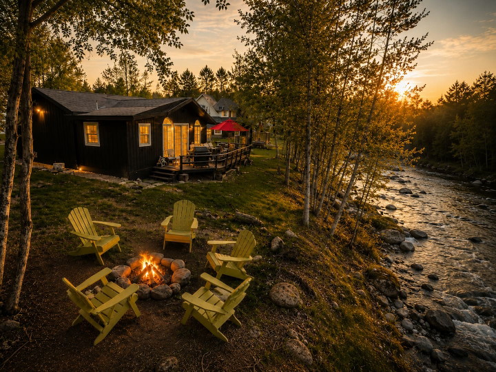 Chalet Bordé D'arbres Riverside Cheminée à Bois - New Hampshire