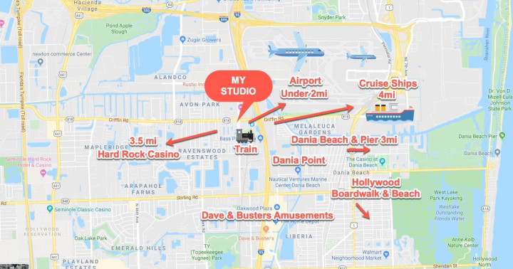 Save$ - Studio 1m-airport, 2m-casino, 4m-cruise - Hollywood, FL