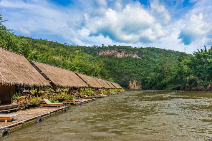 Jungle Floating Bamboo Raft On River Kwai - Kanchanaburi