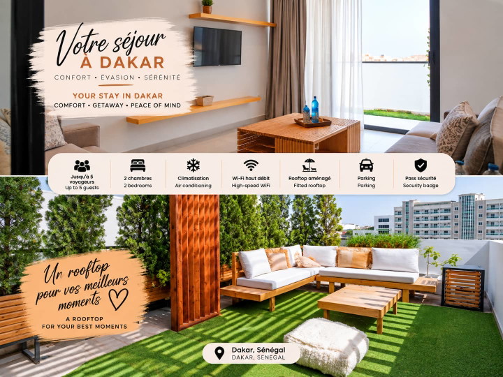 Cozy F3 Apartment + Private Rooftop, Netflix, Foosball - Dakar