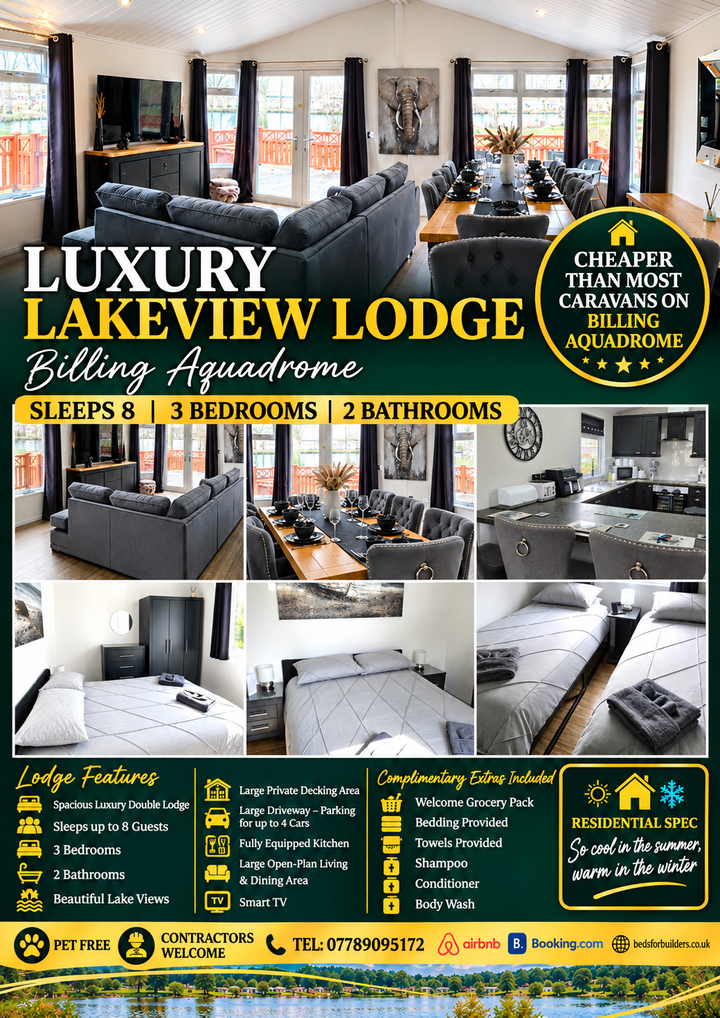 Luxury Lakeview Lodge At Billing Aquadrome - Northampton