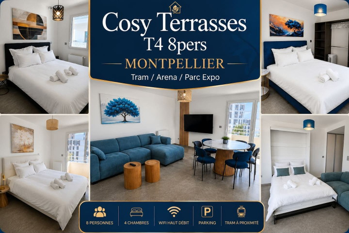 Cozy Terraces T4 8pers Tram / Arena / Parc Expo - モンペリエ