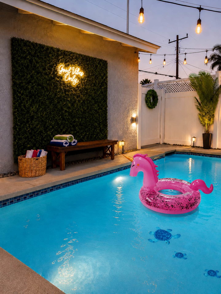 Modern Blue Gem | Private Pool + Ev Charger - Long Beach, CA