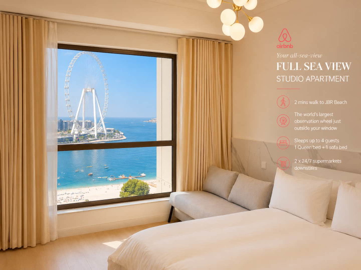 2 Mins Walk To The Beach, Jbr Full Sea View Luxury Studio, Newly Renovated, Suitable For Up To 4 People - Dubai