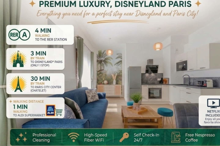 7mn From Disney Cosy Flat 3 Pieces- Parking, - Chessy