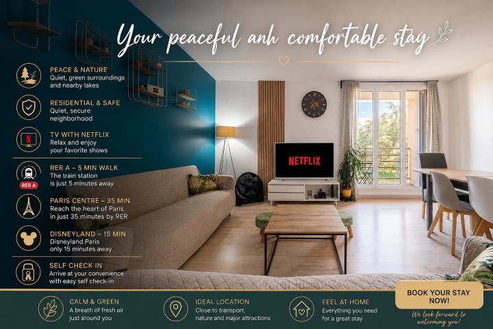 Spacious F3 Near Disneyland And Paris With Keybox - Champs-sur-Marne