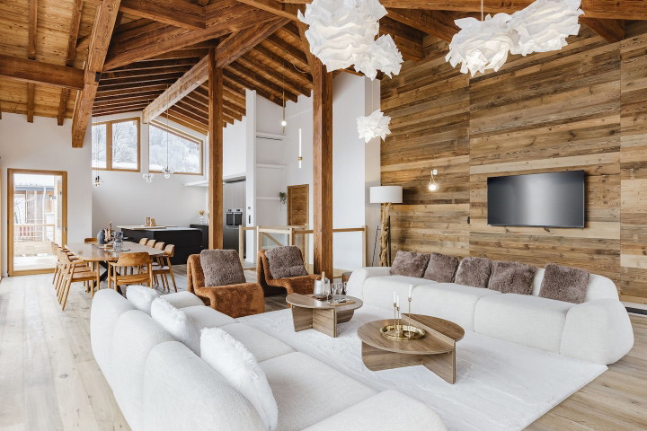 Chalet 230 M² | Salon Cathédrale | Vue | Cheminée - Les Houches
