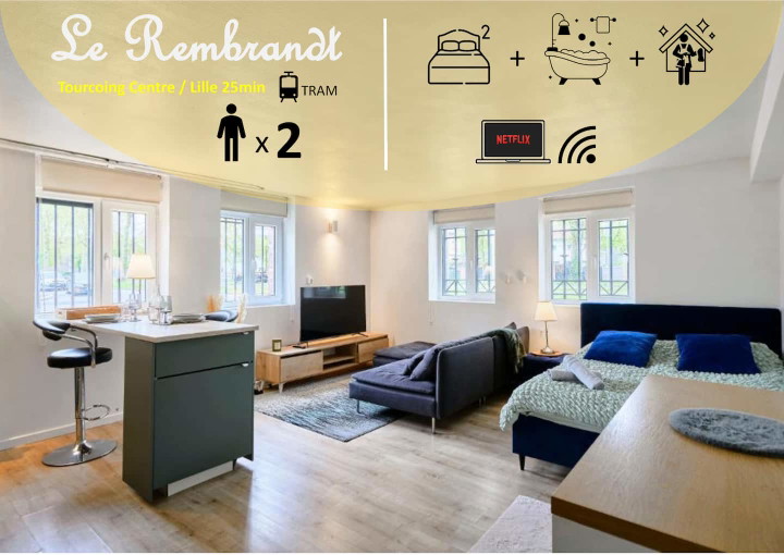 Le Rembrandt : 40m2 (Parking, Arrivée Auto, Wifi) - Tourcoing